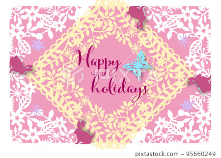 Christmas card Happy Holidays rabbit and forest... - Stock Illustration ...