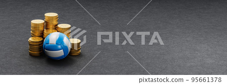 Volleyball Ball ahead of Stacks of Coins on... - Stock Illustration ...