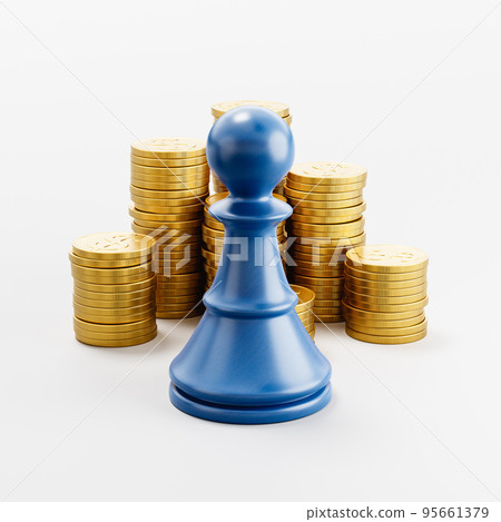 Chess Pawn ahead of Stacks of Coins on Light... - Stock Illustration ...