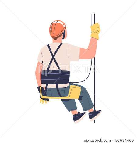 Man Working at Height Suspended on Rope and... - Stock Illustration ...