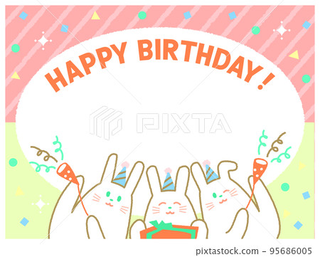 Cute happy birthday card with white rabbit - Stock Illustration ...