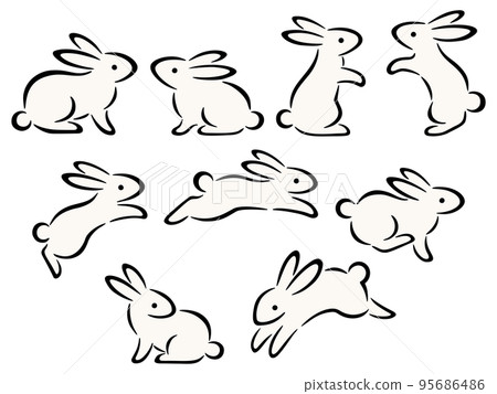 Hand drawn white rabbit illustration set - Stock Illustration [95686486 ...