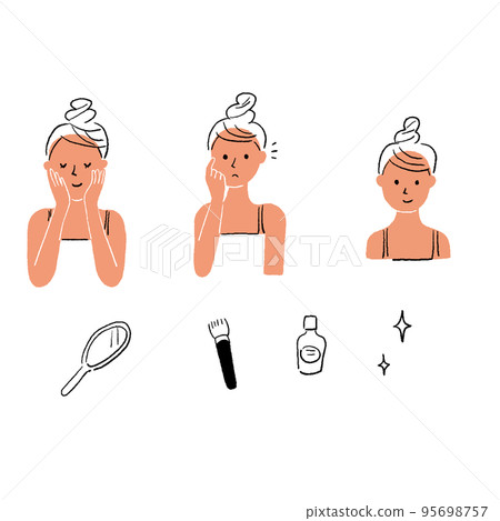 Skin care woman makeup line drawing vector - Stock Illustration ...
