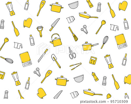 Random background pattern of kitchen utensils - Stock Illustration ...
