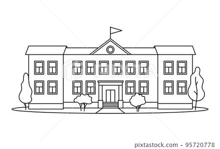 Classical school building with columns for kids... - Stock Illustration ...