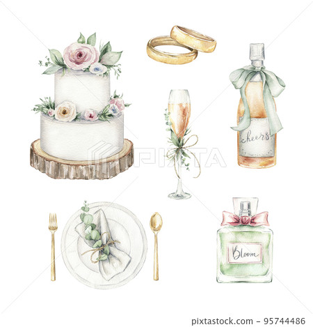 Watercolor wedding clipart set. Hand-painted... - Stock Illustration ...