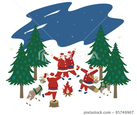 Santa Clauses having fun surrounding a bonfire... - Stock Illustration ...