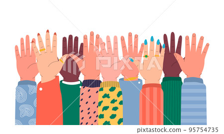 Set of hands raised up. Human hands different... - Stock Illustration [95754735] - PIXTA