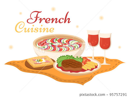 French Cuisine Restaurant with Various... - Stock Illustration ...
