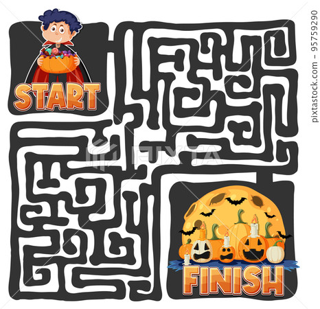 Maze game template in Halloween theme for kids - Stock Illustration ...