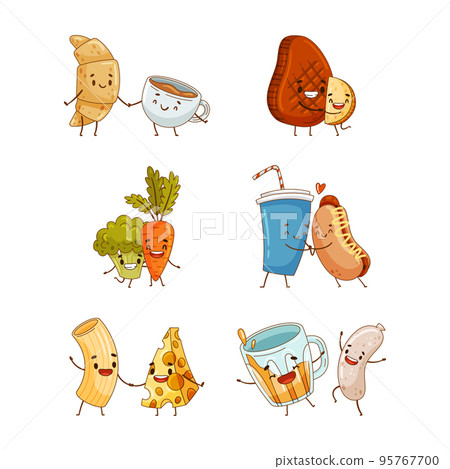 Best friends best food characters set. Coffee... - Stock Illustration ...