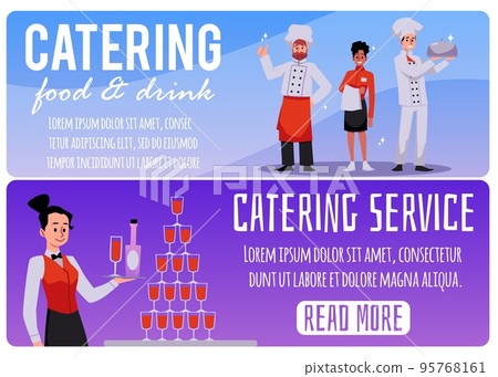 Catering service banners set, flat vector... - Stock Illustration ...