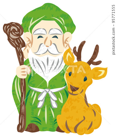 Seven Lucky Gods Jurojin illustration - Stock Illustration [95771555 ...
