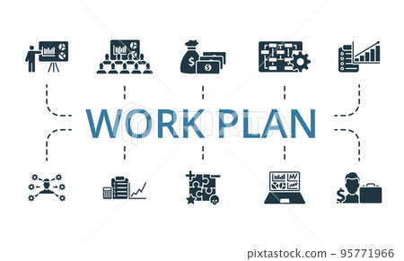 Work Plan icon set. Monochrome simple Work Plan... - Stock Illustration ...