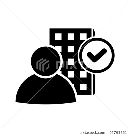 Building with man and check mark icon Black filled - Stock Illustration ...