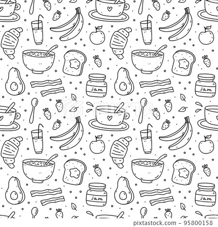 Cute seamless pattern with breakfast food-插圖素材 [95800158] - PIXTA圖庫