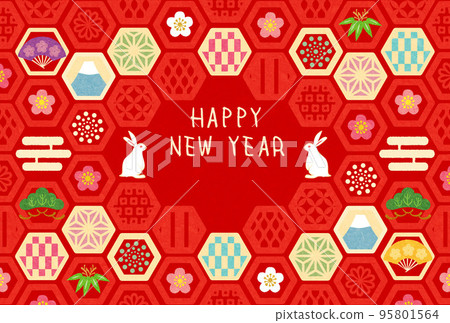 Year of the Rabbit-New Year's card template-He 2 - Stock Illustration ...