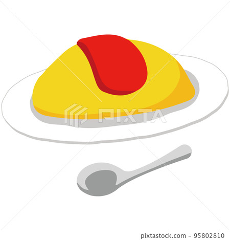 Old-fashioned omelet and spoon on a plate - Stock Illustration ...
