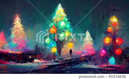 christmas snow christmas tree colorful neon... - Stock Illustration ...