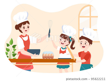 Cooking School With Kids and Teacher in a Class... - Stock Illustration ...