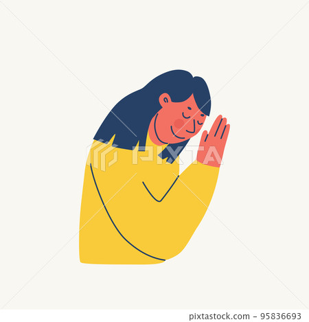 The woman folded her hands in prayer or makes a... - Stock Illustration ...
