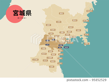 Map (with place names) - Miyagi Prefecture - Stock Illustration ...