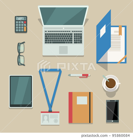 Office workplace with mobile devices and documents - Stock Illustration ...