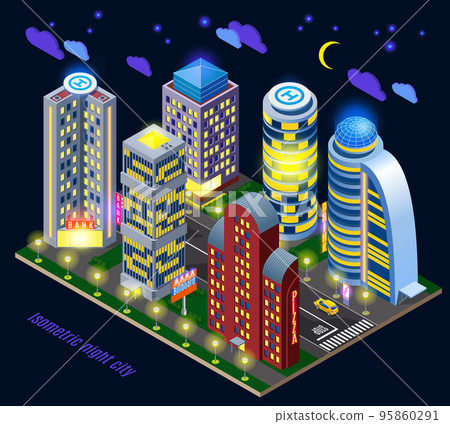 Night City Isometric Composition - Stock Illustration [95860291] - PIXTA