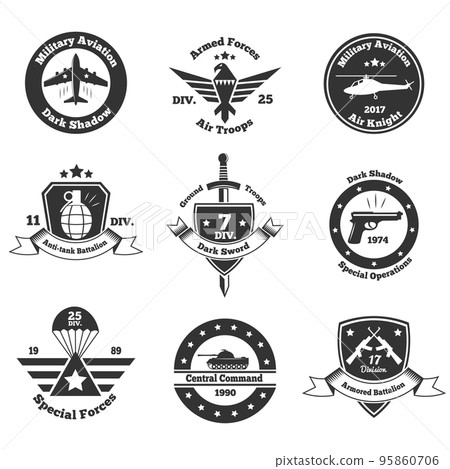 Monochrome Military Emblems Set - Stock Illustration [95860706] - PIXTA