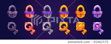 Game reward keys, lock evolution, loot rare assets - Stock Illustration ...