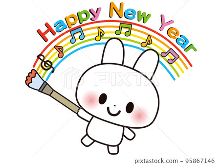 Rabbit, New Year's card, New Year's Day, New... - Stock Illustration ...