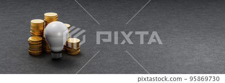 LED Lamp ahead of Stacks of Coins on Dark... - Stock Illustration ...