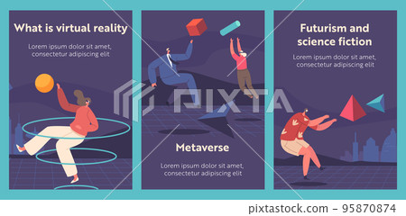 Metaverse Augmented Reality Cartoon Banners....-插圖素材 [95870874] - PIXTA圖庫