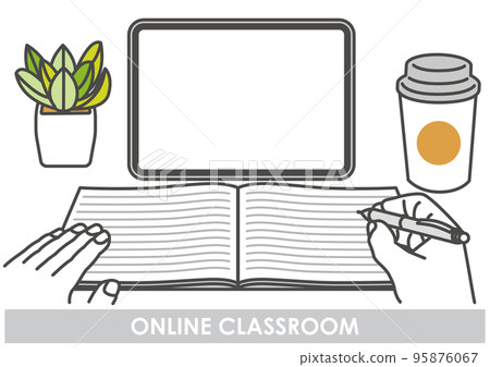 Illustration of studying using a tablet device - Stock Illustration ...