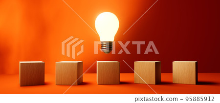 Glowing light bulb with wooden blocks - 3D - Stock Illustration ...