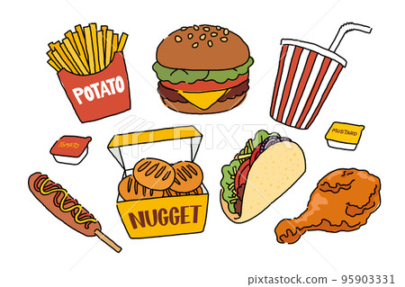 junk food set line and color - Stock Illustration [95903331] - PIXTA