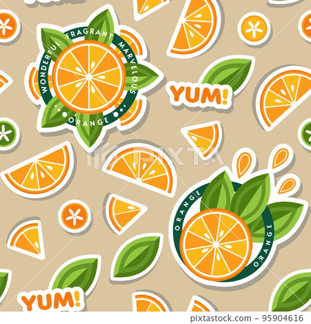 Pattern with text and stickers with orange slices - Stock Illustration ...