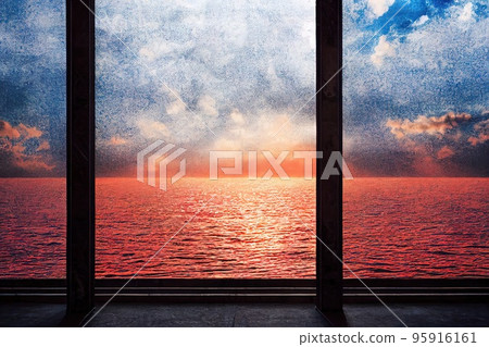 The sunset of the sea seen from the... - Stock Illustration [95916161 ...