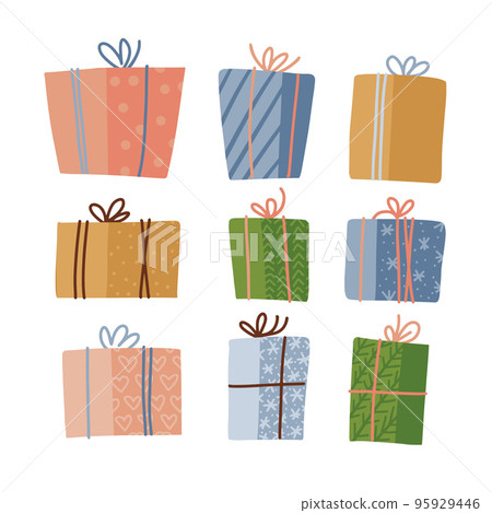 Big collection of present gift boxes in color... - Stock Illustration ...