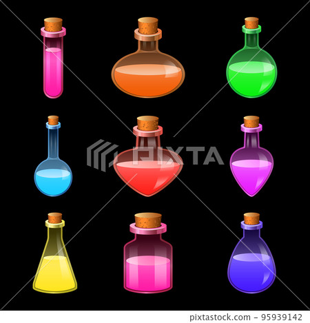 Potion magic bottle icons set. Realidtic...-插圖素材 [95939142] - PIXTA圖庫
