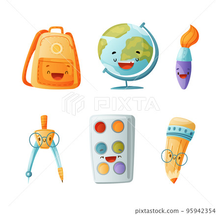 Funny stationery tools characters set. Cute... - Stock Illustration ...