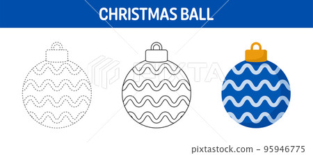 Christmas Ball tracing and coloring worksheet... - Stock Illustration ...