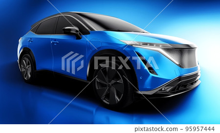 Blue electric SUV car of the new generation on... - Stock Illustration ...