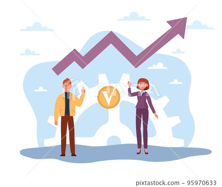 Productive work, productivity. Businessman and... - Stock Illustration ...