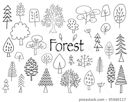 FOREST forest tree set line drawing - Stock Illustration [95980117] - PIXTA