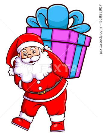 The cute santa claus is holding the big box... - Stock Illustration ...
