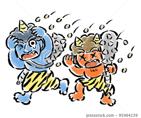 A red demon and a blue demon running away after... - Stock Illustration ...