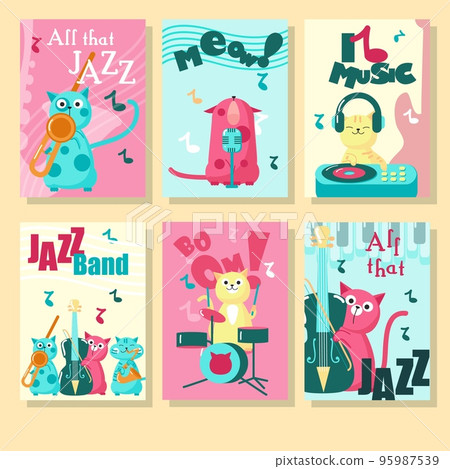 Vector set of cards with music cats and...-插圖素材 [95987539] - PIXTA圖庫