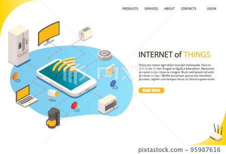 Internet of things landing page website vector... - Stock Illustration ...