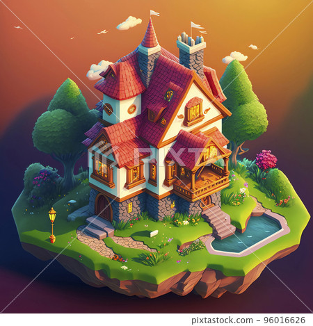 Isometric drawing of a beautiful fantasy house... - Stock Illustration ...